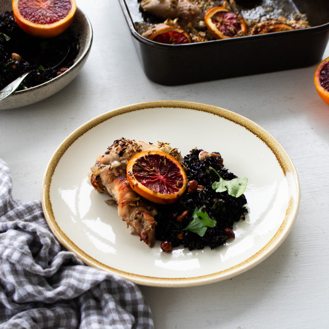 Australian Native Slow-Cooked Chicken with Blood Orange & Wild Rice Sa